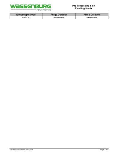 Pre-Processing Sink (PPS) Flushing Matrix - Wassenburg Medical, Inc.